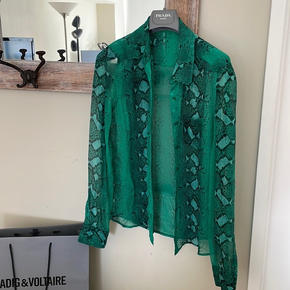 Tops | Equipment Silk Green Snake Print Shirt | Poshmark